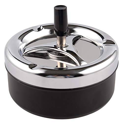 Round Push Down Stainless Steel Modern Tabletop Cigarette Ashtray with Spinning Tray, Cigarette Ashtray for Indoor or Outdoor Use, Ash Holder for Smokers, Desktop Smoking Ash Tray for Home Office