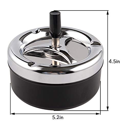 Round Push Down Stainless Steel Modern Tabletop Cigarette Ashtray with Spinning Tray, Cigarette Ashtray for Indoor or Outdoor Use, Ash Holder for Smokers, Desktop Smoking Ash Tray for Home Office