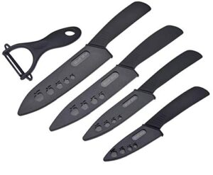 kitchen ceramic knife set professional knife with sheaths, super sharp rust proof stain resistant (6" chef knife, 5" utility knife, 4" fruit knife, 3" paring knife, one peeler)