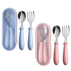 4 pcs toddler utensils, toddler forks and spoons ,stainless steel baby utensils baby silverware set with storage box for safe dining