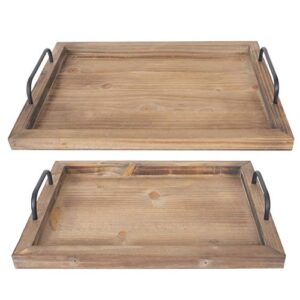 besti rustic vintage food serving trays (set of 2) | nesting wooden board with metal handles | stylish farmhouse decor serving platters | large: 15 x2 x11" - small: 13 x2 x9" inches (rustic burnt)