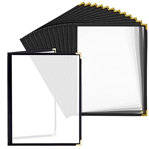 12 Pack Clear Restaurant Menu Covers, Letter Size Holders with Double Panels, Metal Corners (8.5 x 11 in)