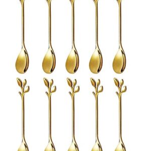 Stainless Steel Leaf Coffee Spoon, SZBAIDEKJ 10 Pcs Creative Tableware Dessert Spoons, Stirring, Mixing, Sugar, Stir, Ice Cream Teaspoon Set