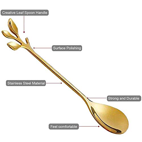 Stainless Steel Leaf Coffee Spoon, SZBAIDEKJ 10 Pcs Creative Tableware Dessert Spoons, Stirring, Mixing, Sugar, Stir, Ice Cream Teaspoon Set