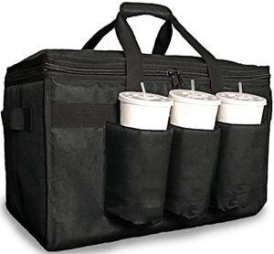 freshie insulated food delivery bag with cup holders/drink carriers premium xxl, great for beverages, grocery, pizza, commercial quality hot and cold (xl pro)