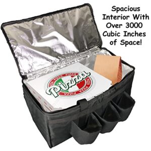 FRESHIE Insulated Food Delivery Bag with Cup Holders/Drink Carriers Premium XXL, Great for Beverages, Grocery, Pizza, Commercial Quality Hot and Cold (XL Pro)