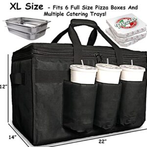 FRESHIE Insulated Food Delivery Bag with Cup Holders/Drink Carriers Premium XXL, Great for Beverages, Grocery, Pizza, Commercial Quality Hot and Cold (XL Pro)