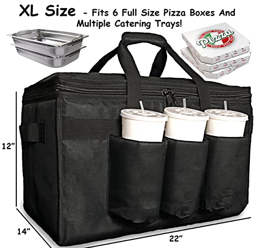 FRESHIE Insulated Food Delivery Bag with Cup Holders/Drink Carriers Premium XXL, Great for Beverages, Grocery, Pizza, Commercial Quality Hot and Cold (XL Pro)