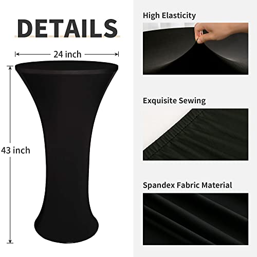 4PCS 24 inch Black Round Cocktail Tablecloth with Stretch Spandex Table Cover for Fitted Bar Wedding Cocktail Table