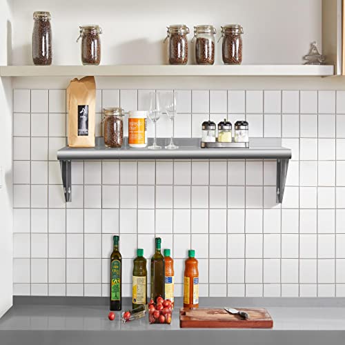 Hally Stainless Steel Shelf 12 x 48 Inches 280 lb, NSF Commercial Wall Mount Floating Shelving for Restaurant, Kitchen, Home and Hotel