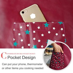 PU Kitchen Oil and Waterproof Aprons for Women with Pocket,Cooking,Red