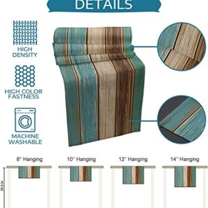 Farmhouse Table Runners 72 Inches Long,Rustic Teal Table Runner Turquoise Blue Green Brown Wood Striped Cotton Linens Burlap Dresser Scarves Table Decor for Kitchen Dining Room Coffee Table