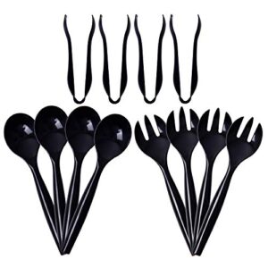 72pcs plastic serving utensils heavy duty disposable serving tongs black disposable serving set 10" spoons 10" forks 6" tongs each 24pcs supernal