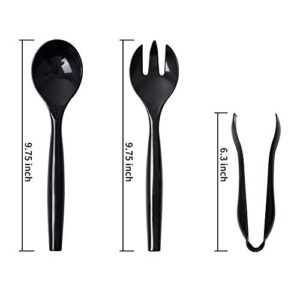 72pcs Plastic Serving Utensils Heavy Duty Disposable Serving Tongs Black Disposable Serving Set 10" Spoons 10" Forks 6" Tongs Each 24pcs Supernal