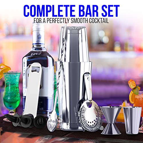 NutriChef Mixology Bartender Cocktail Shaker Set - 15 & 30 oz Stainless Steel Cocktail Bar Set Mix Drink Shaker Kit - Essentials Martini Making Kit Drink Mixing Starter Set - NCCS15PC (15 Piece Set)