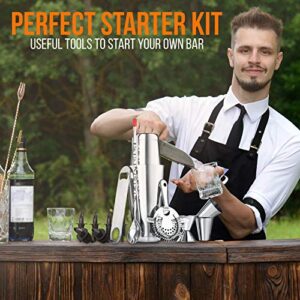 NutriChef Mixology Bartender Cocktail Shaker Set - 15 & 30 oz Stainless Steel Cocktail Bar Set Mix Drink Shaker Kit - Essentials Martini Making Kit Drink Mixing Starter Set - NCCS15PC (15 Piece Set)