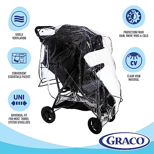 Graco Universal Infant Travel System Rain Cover, Baby Car Seat Stroller Weather Shield, Waterproof Plastic Carseat Canopy, Winter Snow Dust Umbrella