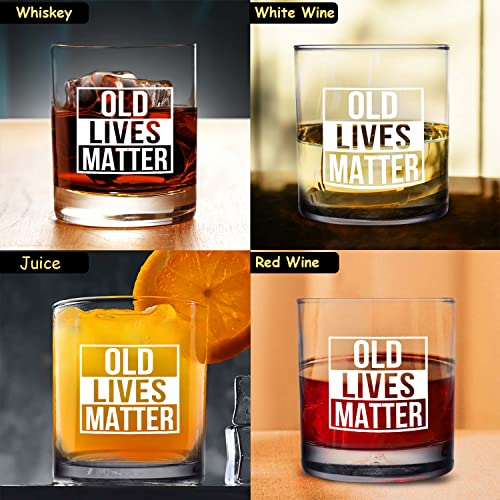 Old Lives Matter Whiskey Scotch Glass 11 oz- Funny Birthday or Retirement Gift for Senior Citizens- Old Fashioned Whiskey Glasses- Classic Lowball Rocks Glass- Gag Gift for Dad, Grandpa, Made in USA