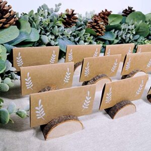 30 Pcs Rustic Wood Wedding Place Card Holders with 32 Pcs Kraft Tented Cards Half-Round Table Numbers Holder Stand Wooden Memo Holder Card Photo Picture Note Clip Holders Escort Card Holder