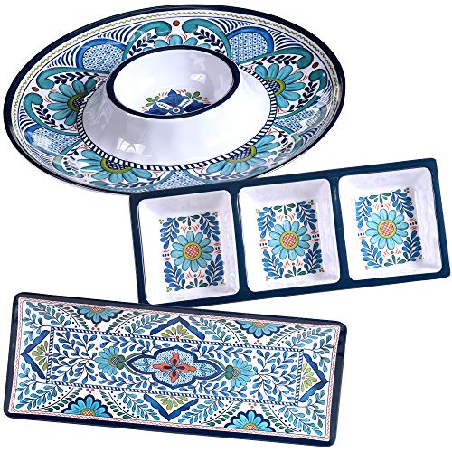 Cerified International Talavera 3-Piece Melamine Hostess/Serving, Set, Multicolored