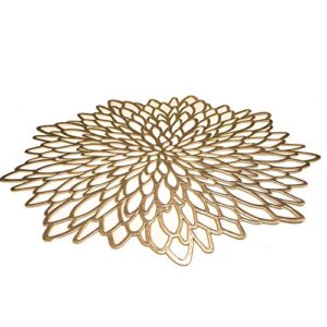 Set of 6, Gold Metallic Vinyl Round Placemats Laminated Plastic Morden Dining Table Decoration, Leaf by Snowkingdom