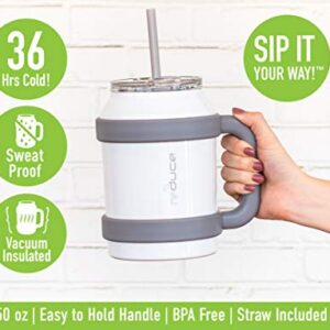 Reduce 50 oz Mug Tumbler with Handle and Straw - Stainless Steel with Sip-It-Your-Way Lid - Keeps Water Cold up to 36 Hours - Sweat Proof, Dishwasher Safe, BPA Free - White, Opaque Gloss