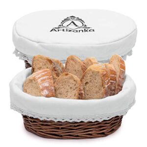 Medium Bread Basket for Serving Set - 11x8" Wicker Basket with Removable Liner and Cover Bread Serving and Bread Warmer Basket for Table Sourdough Bread Basket by Artizanka