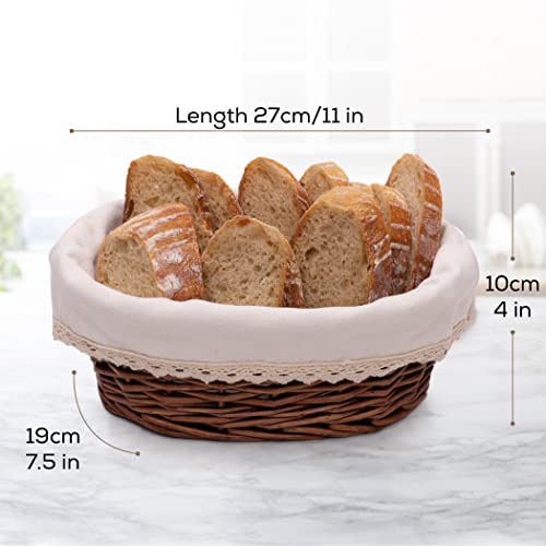 Medium Bread Basket for Serving Set - 11x8" Wicker Basket with Removable Liner and Cover Bread Serving and Bread Warmer Basket for Table Sourdough Bread Basket by Artizanka