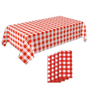 pack of 4, picnic table cloth, red and white checkered tablecloth, plastic tablecloth, disposable party tablecloth, plaid tablecloth by crystal lemon