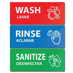 wash rinse sanitize sink labels self adhesive sign for 3 compartment sink