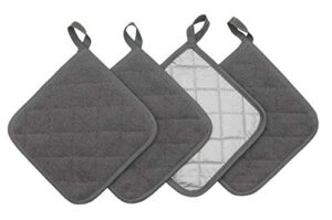 cotton pot holders cotton made machine washable heat resistant everyday kitchen basic terry pot holder, hot pads, trivet for cooking and baking set of 4 (grey)