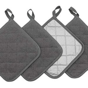 Cotton Pot Holders Cotton Made Machine Washable Heat Resistant Everyday Kitchen Basic Terry Pot Holder, Hot Pads, Trivet for Cooking and Baking Set of 4 (Grey)