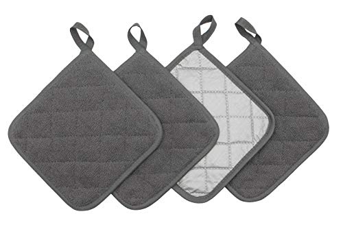 Cotton Pot Holders Cotton Made Machine Washable Heat Resistant Everyday Kitchen Basic Terry Pot Holder, Hot Pads, Trivet for Cooking and Baking Set of 4 (Grey)