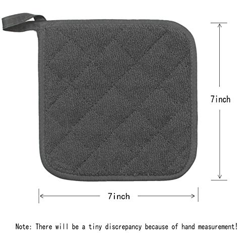 Cotton Pot Holders Cotton Made Machine Washable Heat Resistant Everyday Kitchen Basic Terry Pot Holder, Hot Pads, Trivet for Cooking and Baking Set of 4 (Grey)