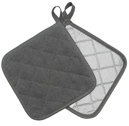 Cotton Pot Holders Cotton Made Machine Washable Heat Resistant Everyday Kitchen Basic Terry Pot Holder, Hot Pads, Trivet for Cooking and Baking Set of 4 (Grey)