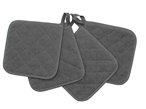 Cotton Pot Holders Cotton Made Machine Washable Heat Resistant Everyday Kitchen Basic Terry Pot Holder, Hot Pads, Trivet for Cooking and Baking Set of 4 (Grey)