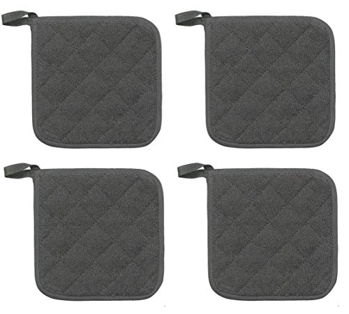 Cotton Pot Holders Cotton Made Machine Washable Heat Resistant Everyday Kitchen Basic Terry Pot Holder, Hot Pads, Trivet for Cooking and Baking Set of 4 (Grey)