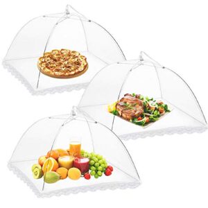 onarway 3 pack food covers 14 inch pop-up encrypted mesh plate serving tents, fine net screen umbrella for outdoors, parties, picnics, bbqs, reusable and collapsible