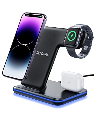 Intoval Charging Station for Apple iPhone/iWatch/Airpods, 3 in 1 Wireless Charger for iPhone 14/13/12/11/XS/XR/XS/X/8, iWatch 8/Ultra/7/6/SE/5/4/3/2, Airpods Pro2/Pro1/3/2/1 (Z5,Black)