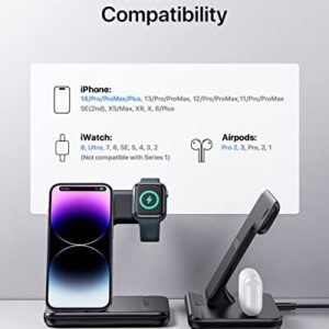 Intoval Charging Station for Apple iPhone/iWatch/Airpods, 3 in 1 Wireless Charger for iPhone 14/13/12/11/XS/XR/XS/X/8, iWatch 8/Ultra/7/6/SE/5/4/3/2, Airpods Pro2/Pro1/3/2/1 (Z5,Black)