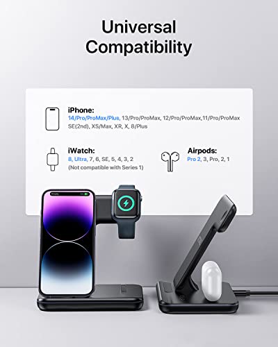 Intoval Charging Station for Apple iPhone/iWatch/Airpods, 3 in 1 Wireless Charger for iPhone 14/13/12/11/XS/XR/XS/X/8, iWatch 8/Ultra/7/6/SE/5/4/3/2, Airpods Pro2/Pro1/3/2/1 (Z5,Black)