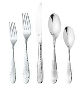 danialli 60 piece silverware set for 12, 18 10 stainless steel silverware set, modern fidenza hammered flatware set, knife/fork/spoon & long teaspoon/salad fork mirror-polished dishwasher safe cutlery