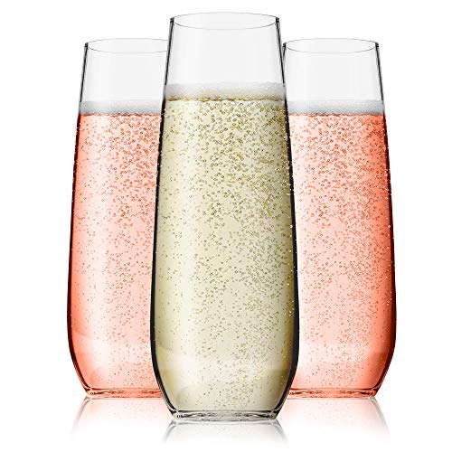 Vivocci Unbreakable Heavy Duty Reusable Plastic Stemless Champagne Flutes 8.5oz Ideal for Cocktails & Sparkling Wine Perfect for Wedding Parties | Tritan Glassware | Dishwasher Safe Glasses | Set of 6