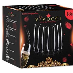 Vivocci Unbreakable Heavy Duty Reusable Plastic Stemless Champagne Flutes 8.5oz Ideal for Cocktails & Sparkling Wine Perfect for Wedding Parties | Tritan Glassware | Dishwasher Safe Glasses | Set of 6