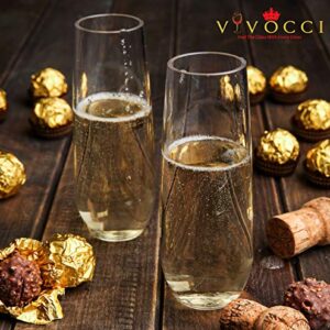 Vivocci Unbreakable Heavy Duty Reusable Plastic Stemless Champagne Flutes 8.5oz Ideal for Cocktails & Sparkling Wine Perfect for Wedding Parties | Tritan Glassware | Dishwasher Safe Glasses | Set of 6