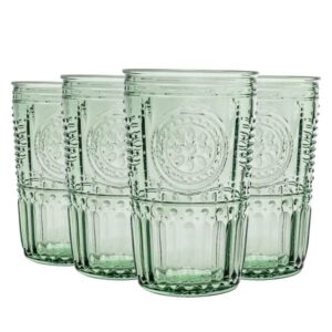 bormioli rocco romantic set of 4 cooler glasses, 16 oz. colored crystal glass, pastel green, made in italy.