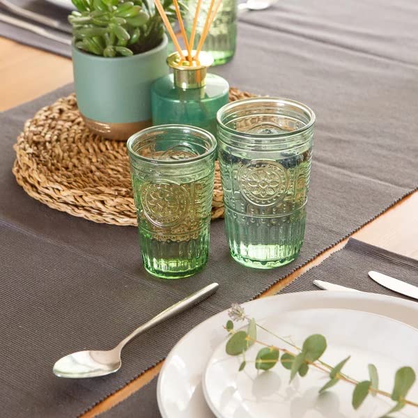 Bormioli Rocco Romantic Set Of 4 Cooler Glasses, 16 Oz. Colored Crystal Glass, Pastel Green, Made In Italy.