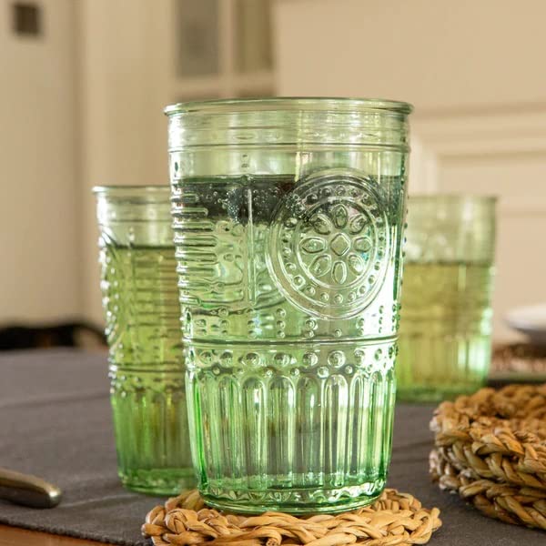 Bormioli Rocco Romantic Set Of 4 Cooler Glasses, 16 Oz. Colored Crystal Glass, Pastel Green, Made In Italy.