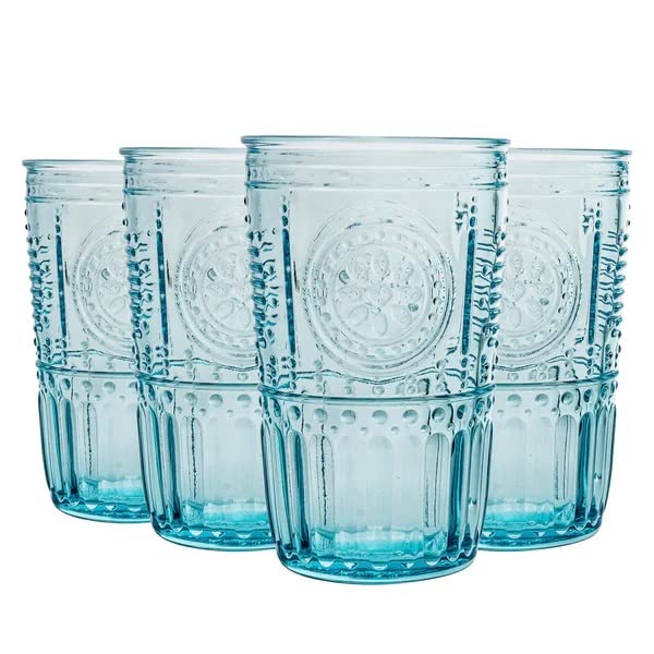 Bormioli Rocco Romantic Cooler Glass, Set of 4, 4 Count (Pack of 1), Light Blue