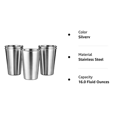 KISEER 5 Pack 16 Ounce Stainless Steel Pint Cups Shatterproof Cup Tumblers Unbreakable Metal Drinking Glasses for Bar, Home, Restaurant